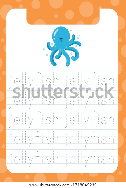 Preschool Handwriting Practice Sheet Jellyfish Educational Stock Vector ...
