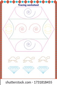 Vektor Stok Preschool Kindergarten Tracing Worksheet Dashed Lines ...