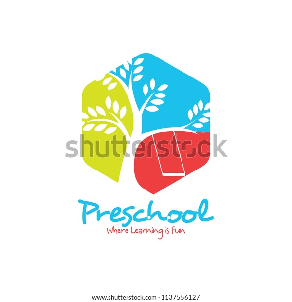Preschool Logo Design Kindergarten Icon Template Stock Vector (Royalty ...