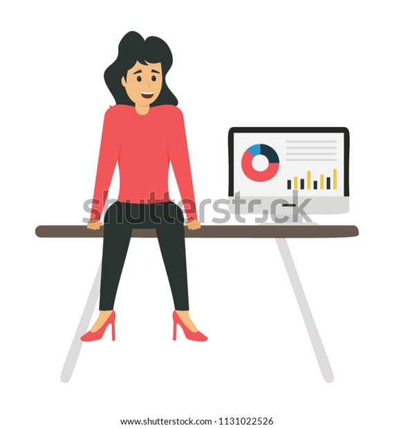 Presentation Flat Icon Female Business Analyst Stock Vector (Royalty ...