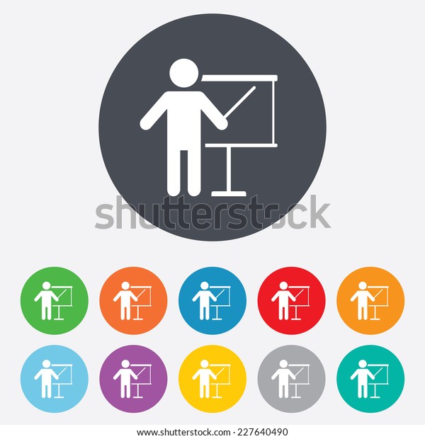 Presentation Sign Icon Man Standing Pointer Stock Vector (Royalty Free ...