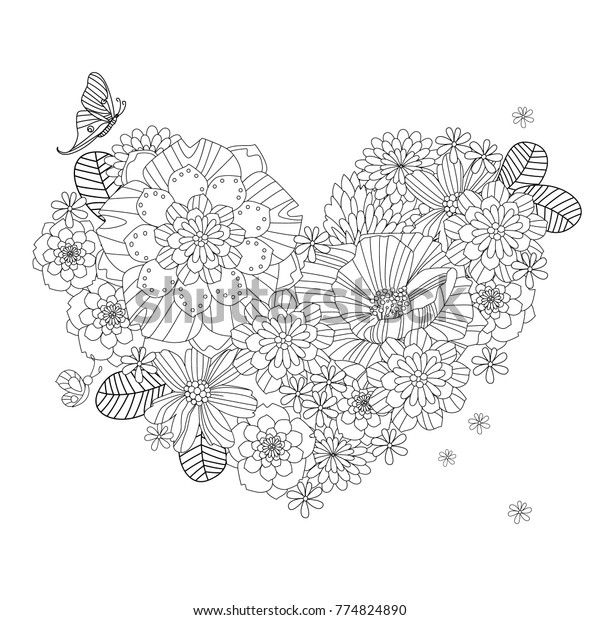 Pretty Flower Heart Your Coloring Book Stock Vector (Royalty Free ...