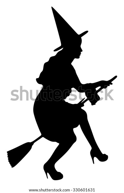 Pretty Young Witch Flying On Broom Stock Vector (Royalty Free ...