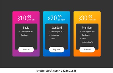 Collection Pricing Plans Websites Applications Hosting 库存矢量图（免版税 ...