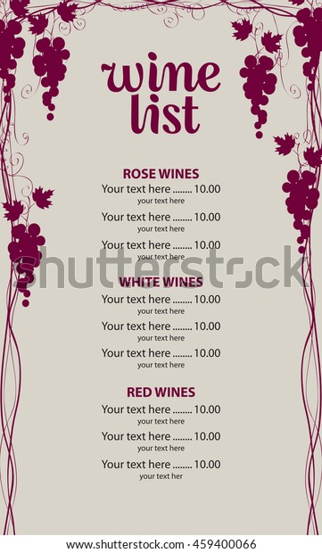 Vektor Stok Price List Wine Menu Vines Grapes (Tanpa Royalti) 459400066 ...