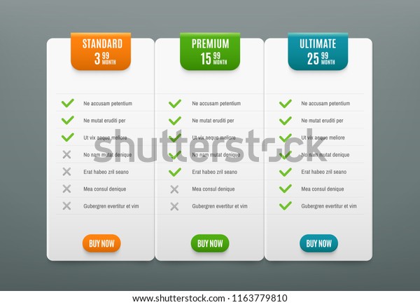 Price Plans Comparison Infographic Tab 3 Stock Vector (Royalty Free ...