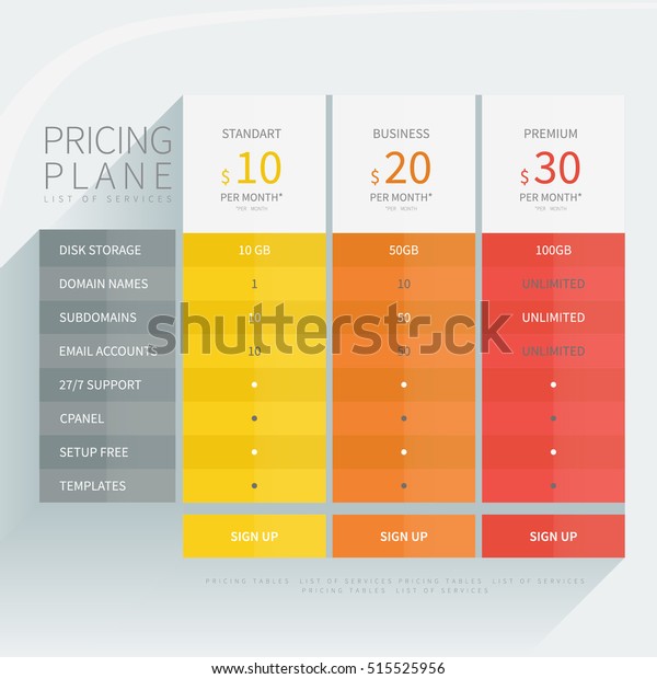 Pricing Comparison Plan Set Commercial Business Stock Vector (Royalty ...