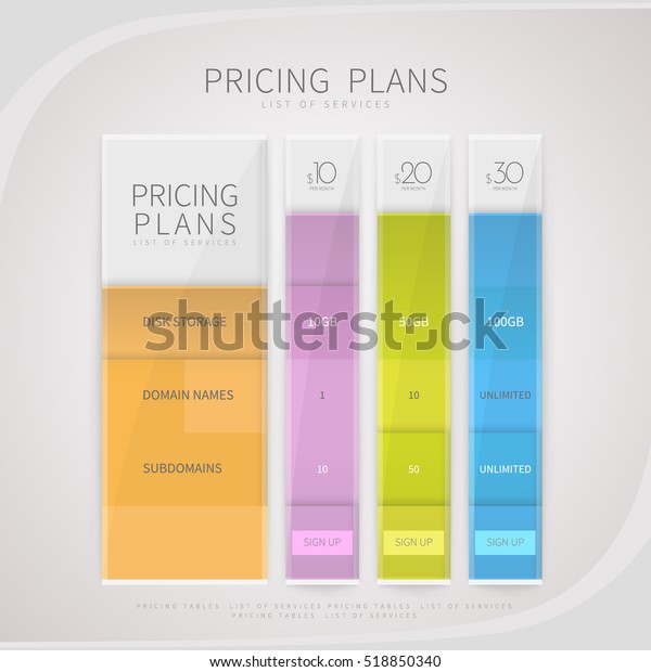 Pricing Comparison Plan Set Commercial Business Stock Vector (Royalty ...