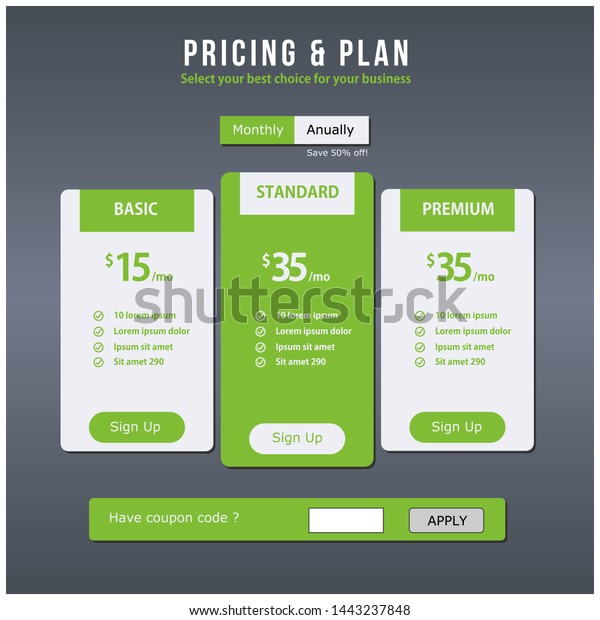 Pricing Plan Ui Design Green Style Stock Vector (Royalty Free ...