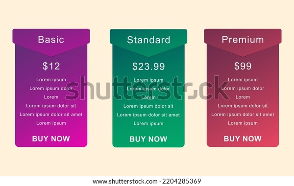 Pricing Table Business Website Comparison Chart Stock Vector (Royalty ...