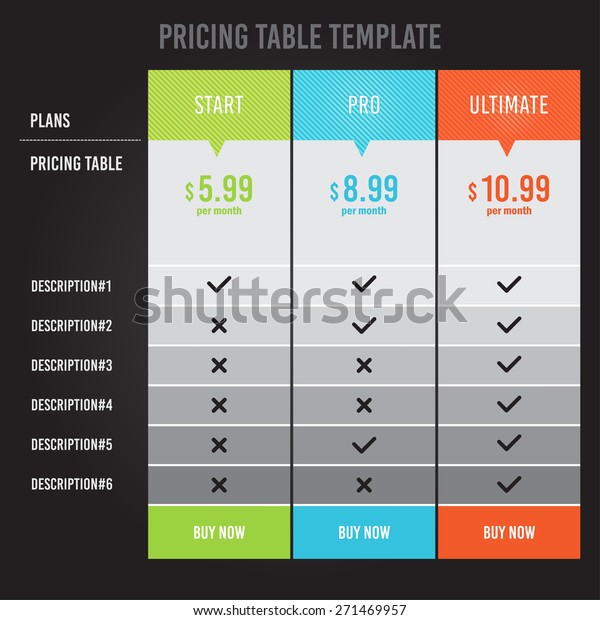 Pricing Table Template Three Plan Type Stock Vector (Royalty Free ...