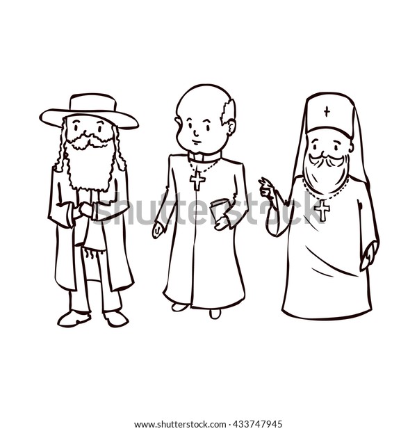 Priests Set Hand Drawn Cartoon Vector Stock Vector (Royalty Free ...