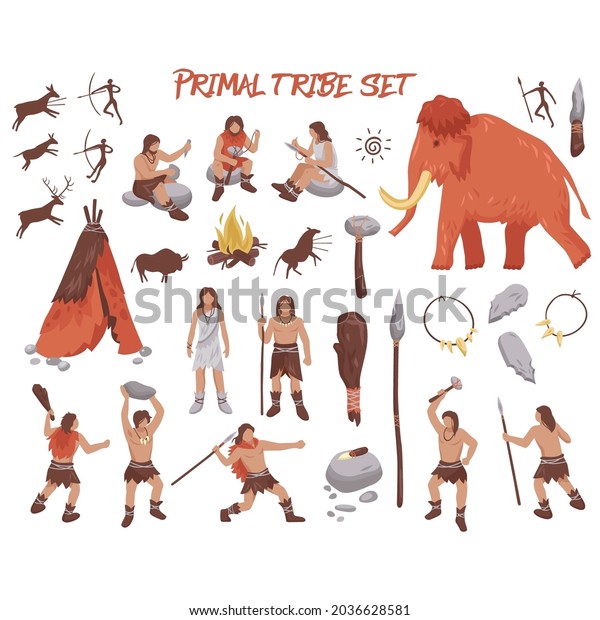 Primal Tribe People Icons Set Stock Vector (Royalty Free) 2036628581 ...