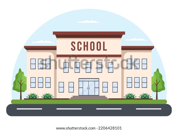 Primary School Building Structure Eksterior Template Stock Vector ...