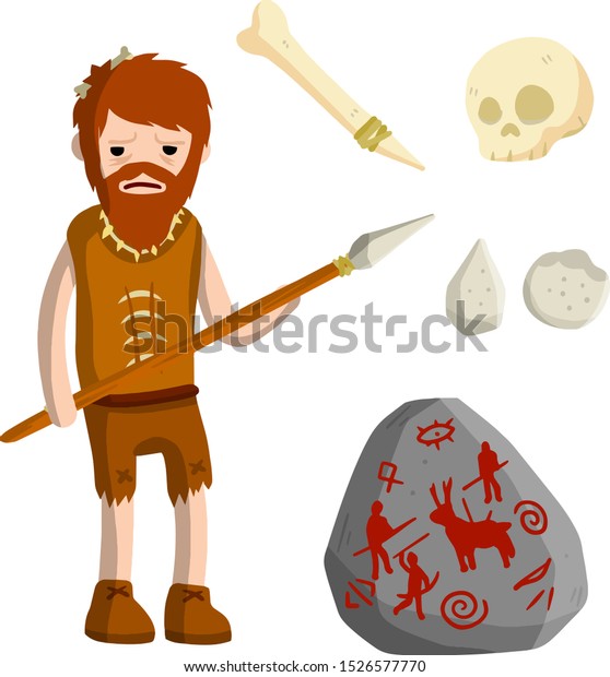 Primitive Cave Man Dressed Skins Weapons Stock Vector (Royalty Free ...