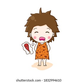 Vektor Stok Primitive Man Cartoon Vector Illustration Cute (Tanpa ...