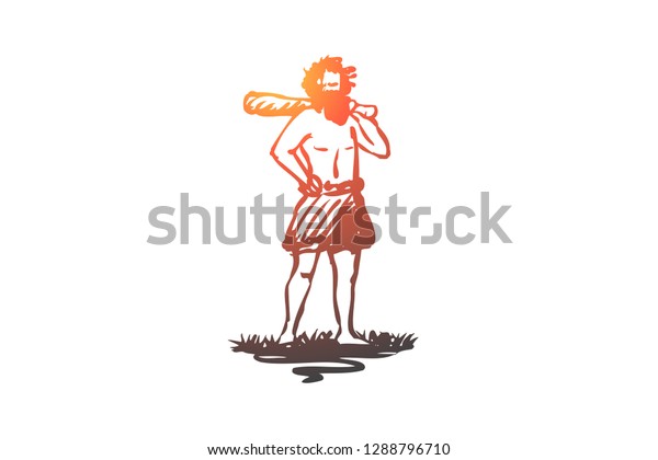 Primitive Man Caveman Ancient Neanderthal Concept Stock Vector (Royalty ...