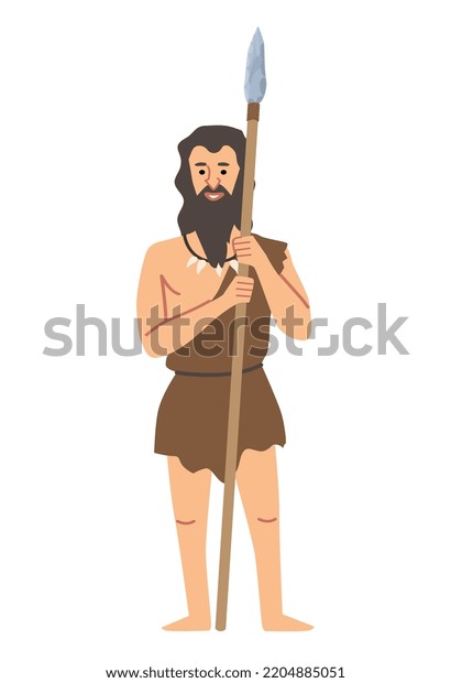 Primitive Man Spear Bearded Guy Torn Stock Vector (Royalty Free ...