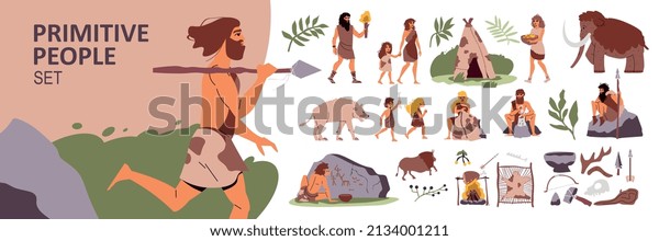 Primitive People Big Set Types Housing Stock Vector (Royalty Free ...