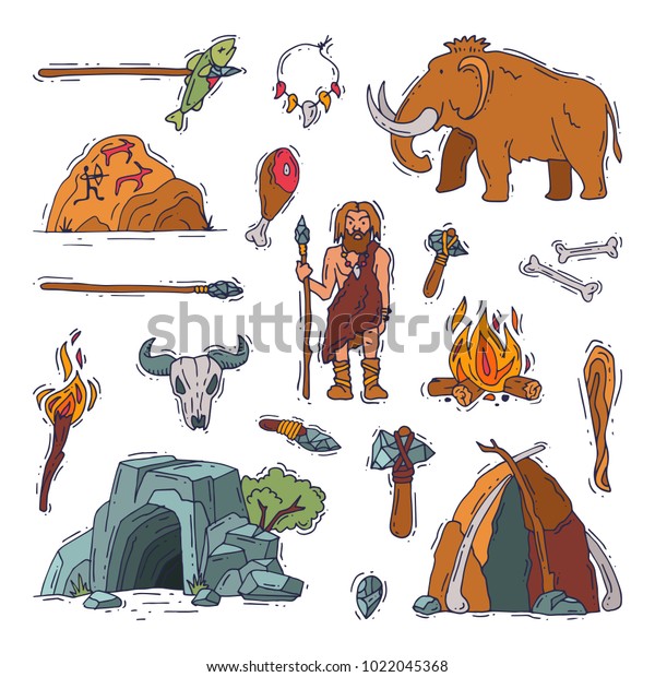 Primitive People Vector Primeval Neanderthal Character Stock Vector ...