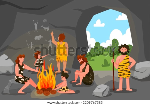 Primitive Tribe Cave People Stone Age Stock Vector (Royalty Free ...