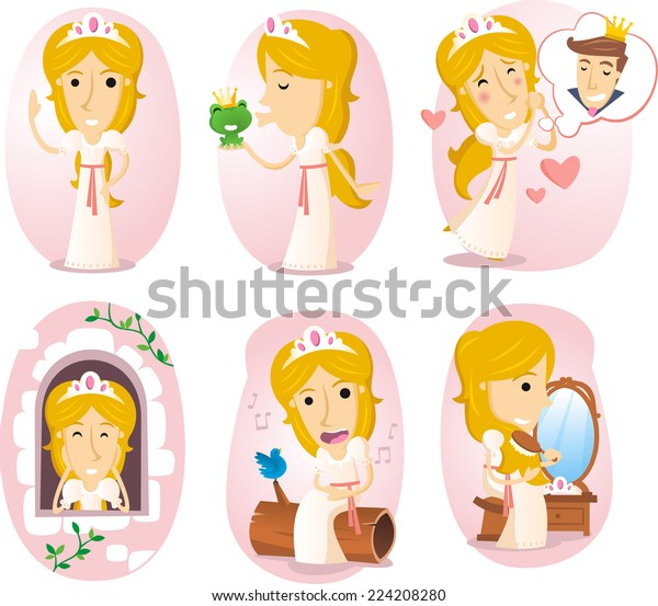 Princess Cartoon Illustration Set Stock Vector (Royalty Free) 224208280 ...