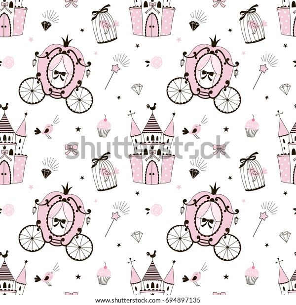 Princess Castle Pattern Stock Vector (Royalty Free) 694897135