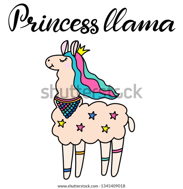 Princess Llama Lettering Vector Illustration Flat Stock Vector (Royalty ...