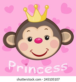 Princess Monkey Hearts On Pink Background Stock Vector (Royalty Free ...