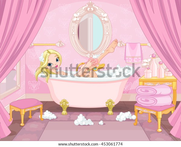 Princess Taking Bath Castle Bathroom Stock Vector (Royalty Free) 453061774