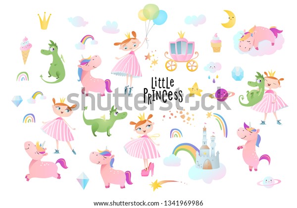 Princesses Dragons Unicorns Vector Collection: เวกเตอร์สต็อก (ปลอดค่า ...