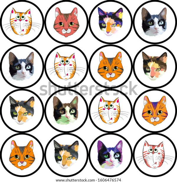 Print Feline Faces Circles Cats Printing Stock Vector (Royalty Free ...