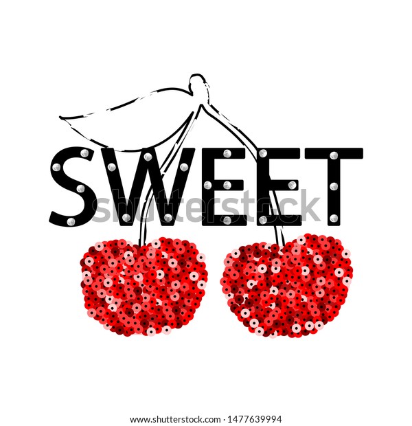 Print Sequin Cherry Word Trendy Tshirt Stock Vector (Royalty Free ...
