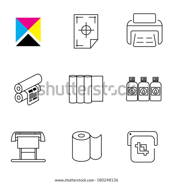 Print Shop Digital Printing Icon Set Stock Vector (Royalty Free) 580248136
