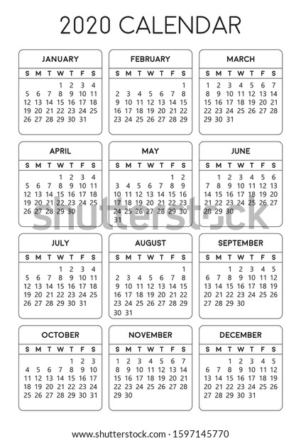 Printable 2020 Calendar A4 Size Calendar Stock Vector (Royalty Free ...