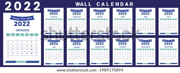Printable Calendar 2022 Wall Calendar Week Stock Vector (Royalty Free ...
