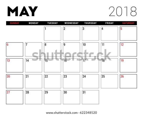 Printable Calendar May 2018 Planner Design Stock Vector (Royalty Free ...