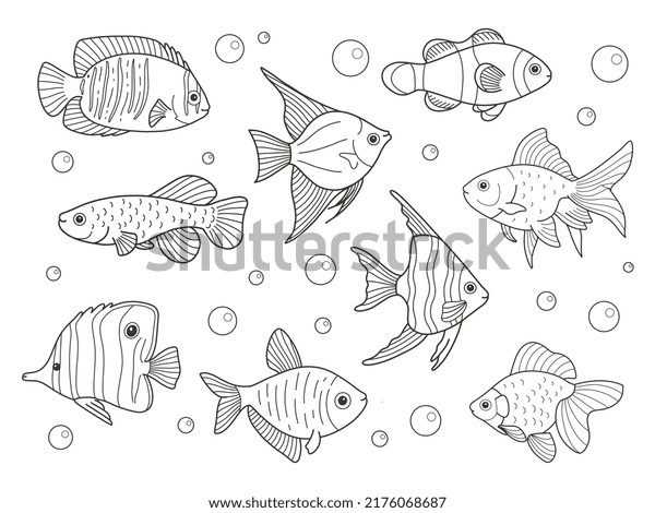 Printable Fish Outline Coloring Pages Stock Vector (Royalty Free ...