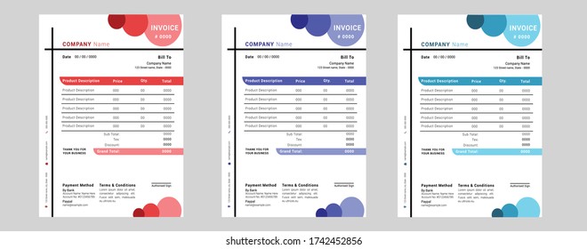 Printable Invoice Template Design 3 Colors Stock Vector (Royalty Free ...