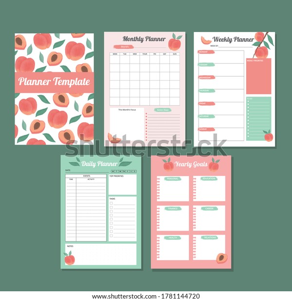 Printable Monthly Weekly Daily Planner Peach: เวกเตอร์สต็อก (ปลอดค่า ...