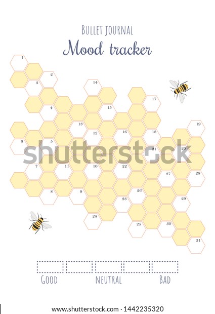 Printable mood tracker with colored and numbered honeycombs. Bullet ...