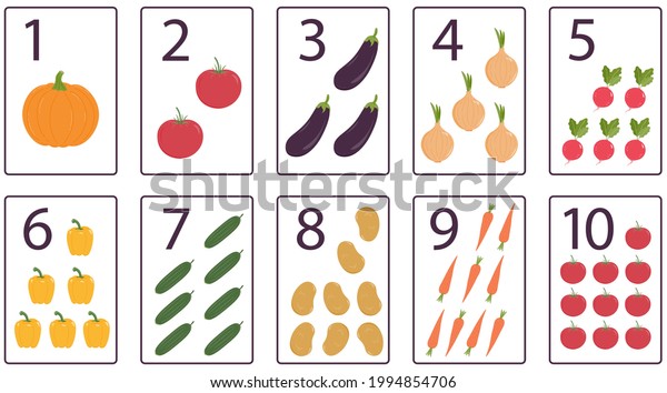 Printable Numbers Flashcards Vegetables Preschool Learning Stock Vector ...