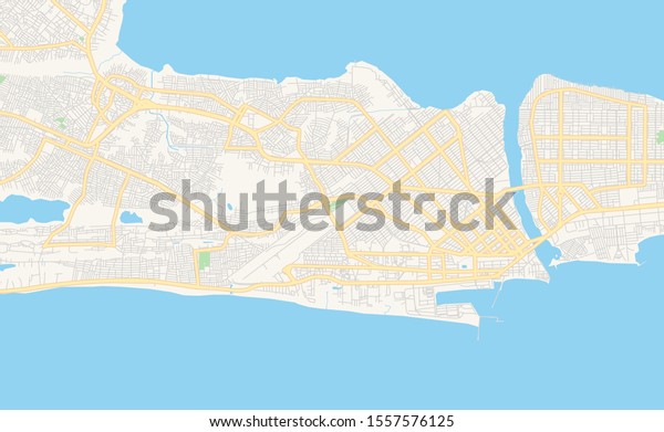 Printable Street Map Cotonou Benin Map 库存矢量图（免版税）1557576125 | Shutterstock