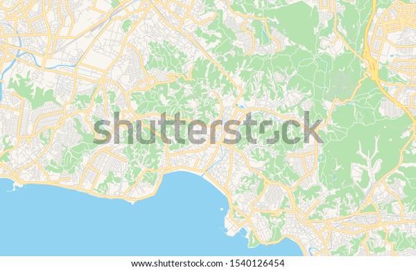 Printable Street Map Kamakura Prefecture Kanagawa Stock Vector (Royalty ...
