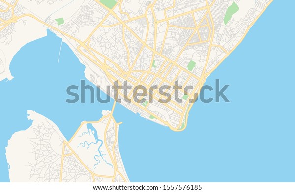 Printable street map of Maputo, Mozambique. Map template for business use.