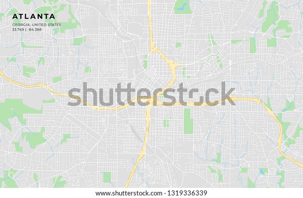Printable Streetmap Atlanta Including Highways Major: เวกเตอร์สต็อก ...