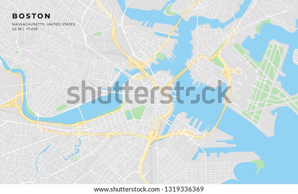 Printable Streetmap Boston Including Highways Major 库存矢量图（免版税 ...