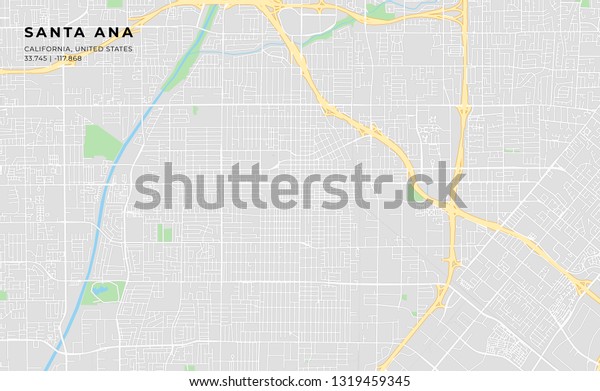 Vektor Stok Printable Streetmap Santa Ana Including Highways (Tanpa ...
