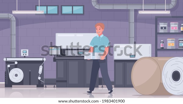 Printing House Polygraphy Cartoon Colored Composition Stock Vector ...
