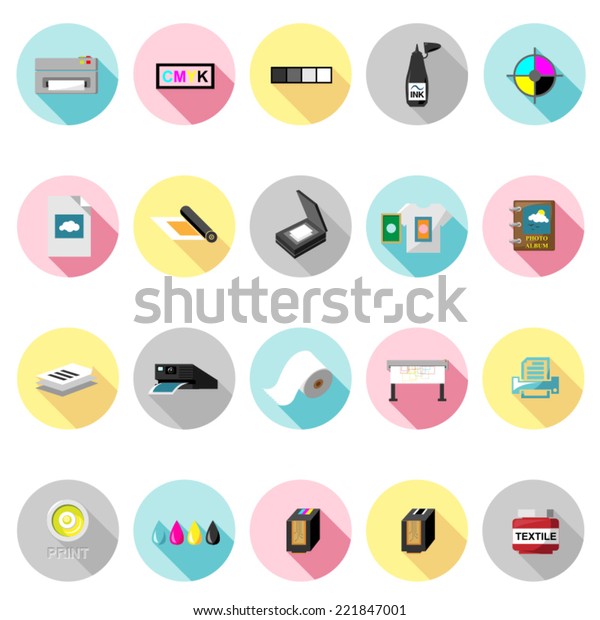 Printing Icons Set Flat Design Long Stock Vector (Royalty Free ...